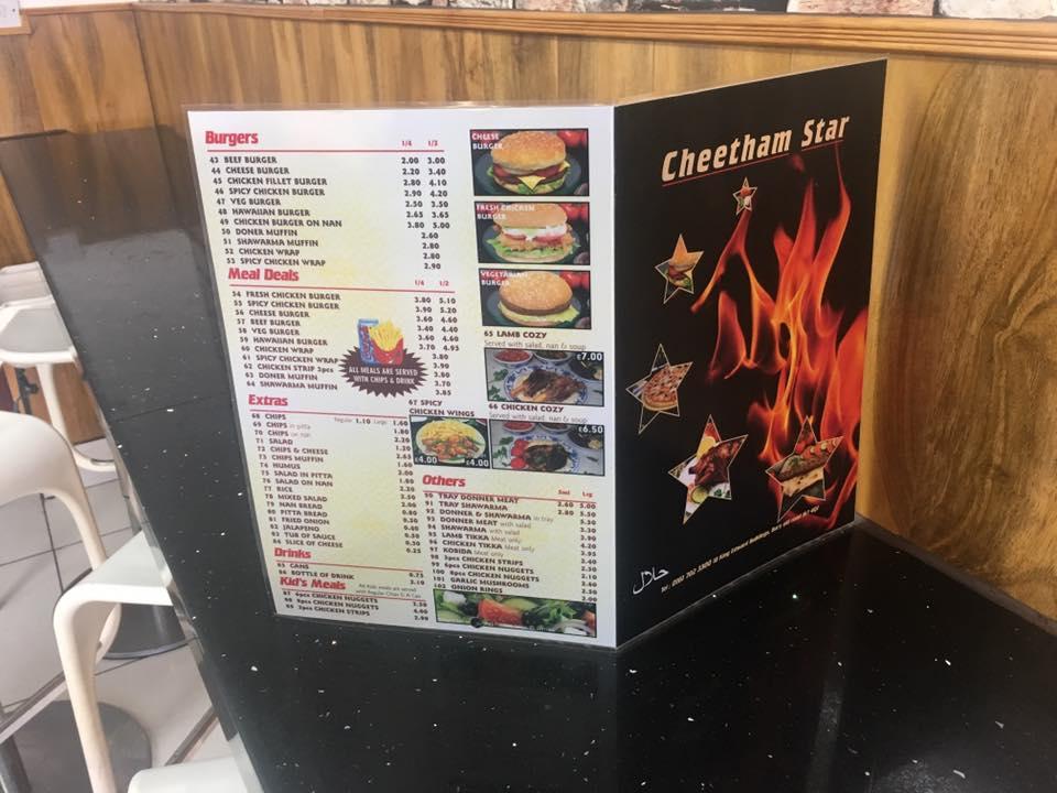 Menu at Cheetham Star restaurant, Manchester