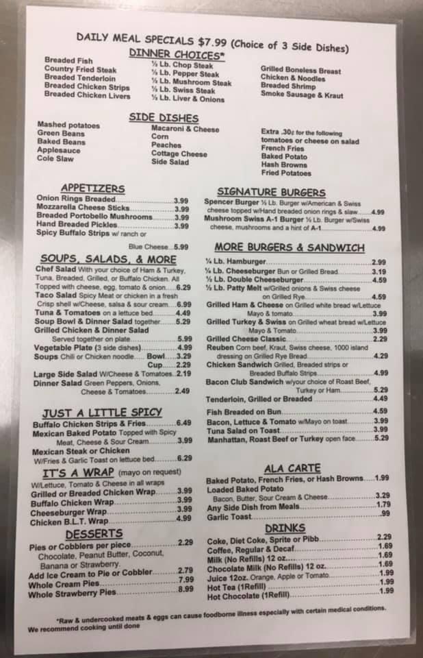 Menu at Crossroads 46 Diner steakhouse, Spencer