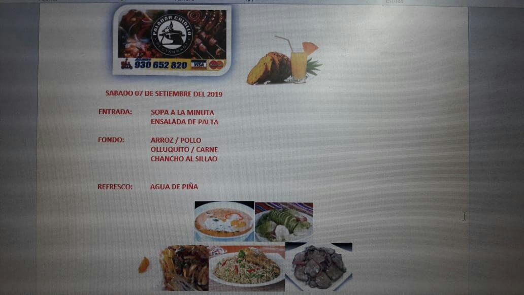 Menu at Paladar Criollo Restaurant, Lurin