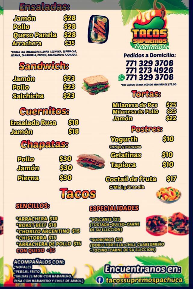 Menu at Supremos restaurant, Pachuca