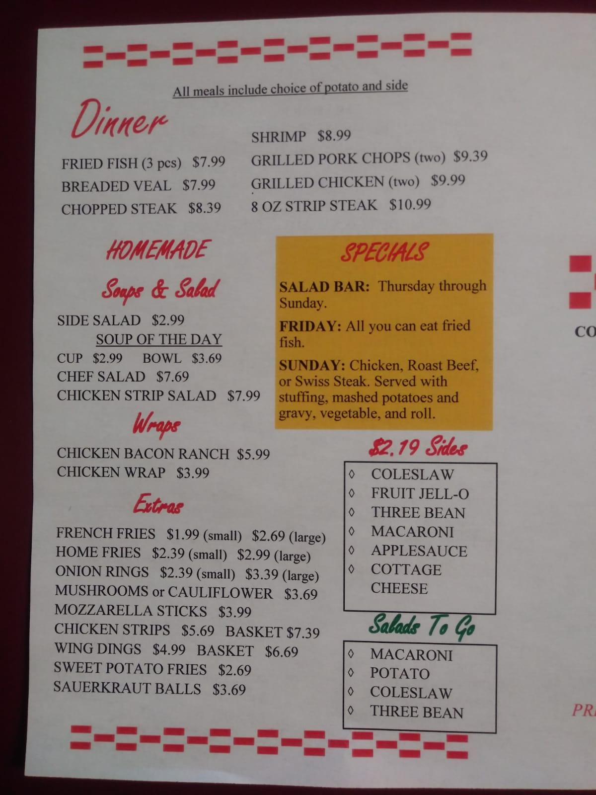 Menu at The Corner Restaurant, Bloomville, US-224