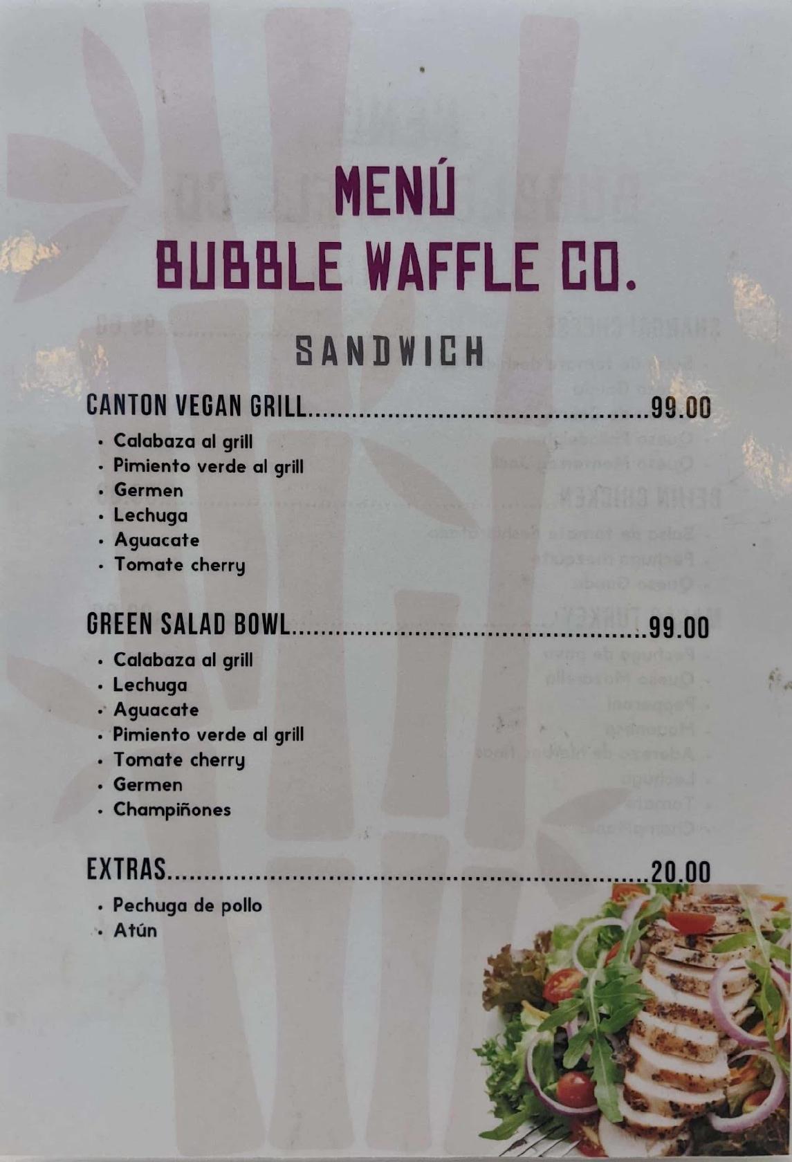 Carta de cafetería Bubble Waffle Co., Mexicali