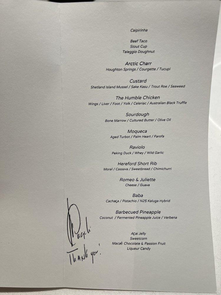 Menu at Da Terra Restaurant, London