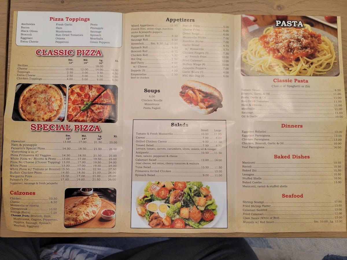 Menu at Paisano's La Pizza & La Pasta pizzeria, Weehawken