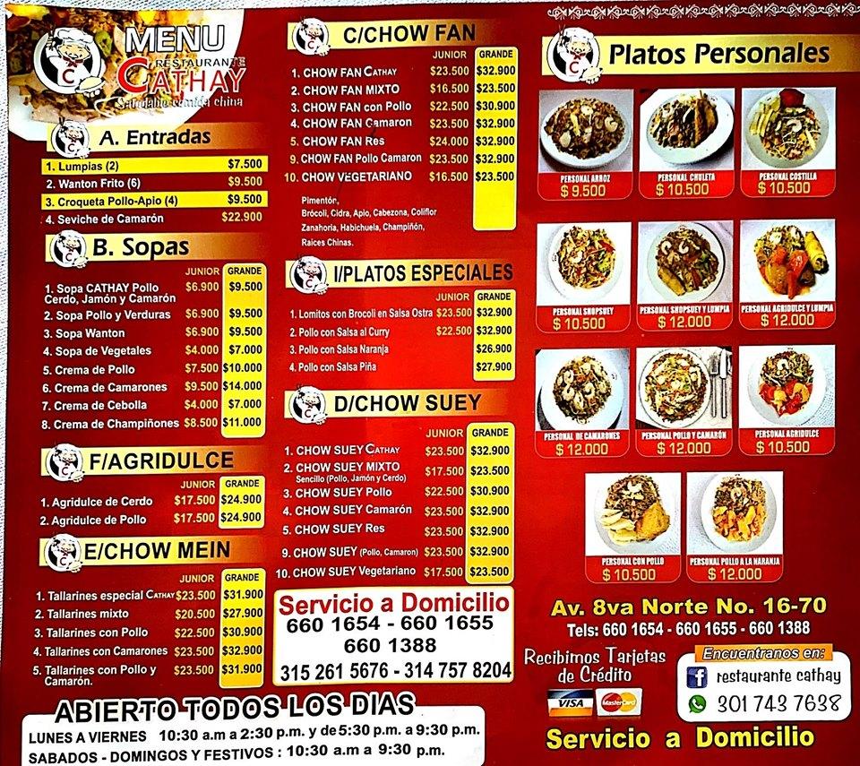 Menu at Restaurante Cathay Cali, Cali