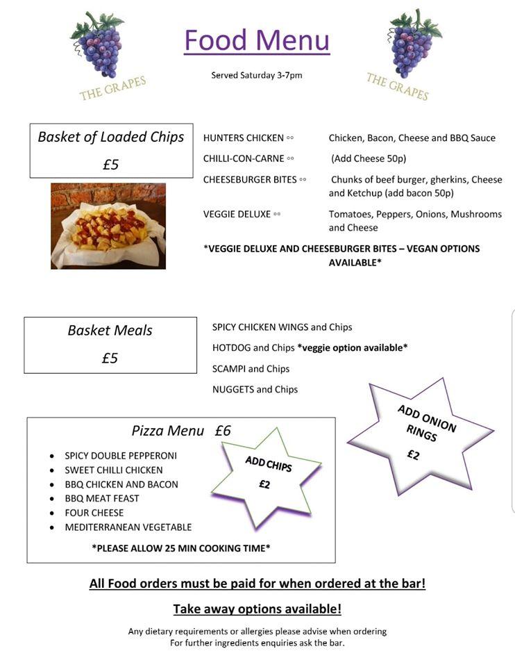 Menu at The Grapes Inn pub & bar, Welshpool