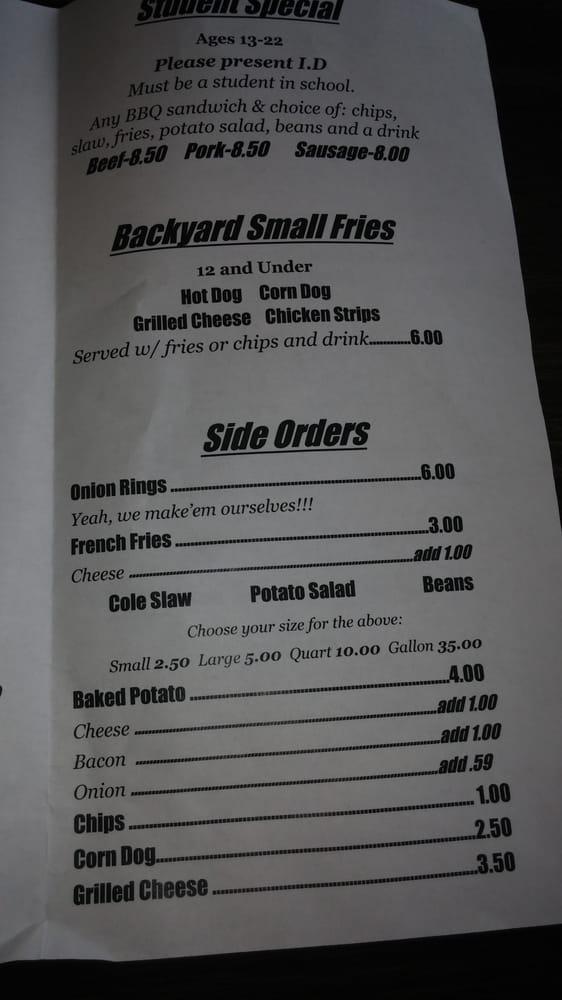 Menu at Backyard Barbeque Co, Magnolia