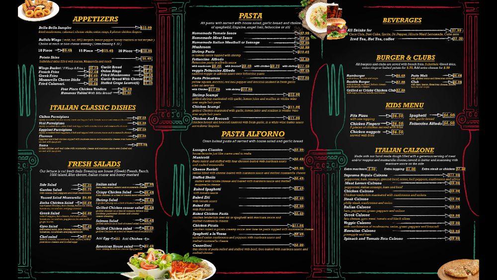 Menu at Bella Bella Mozzarella restaurant, Lavonia