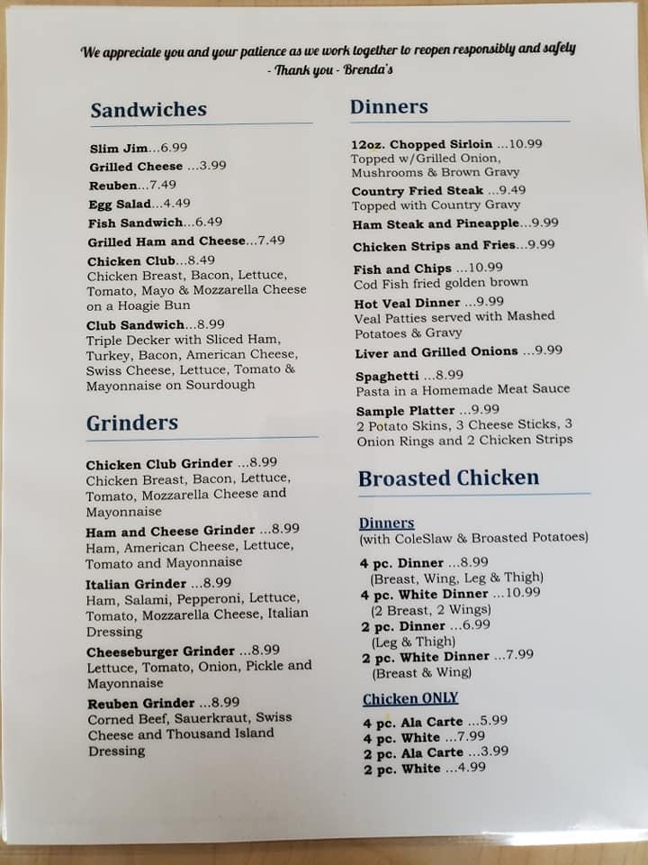 Menu at Brenda's Family Dining restaurant, Temperance