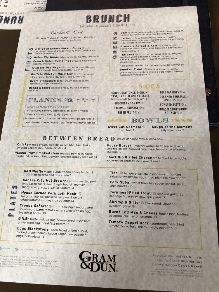 Menu at Gram & Dun pub & bar, Kansas City