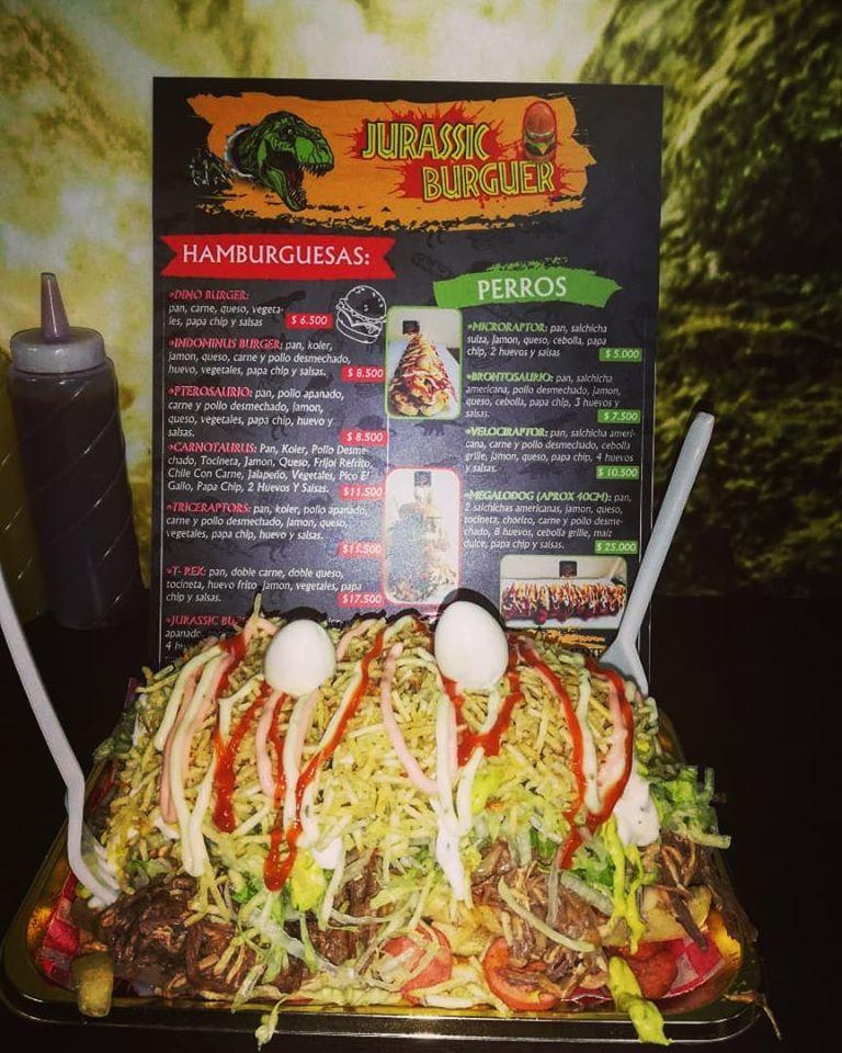 Menu at Jurassic Burger restaurant, Bogotá