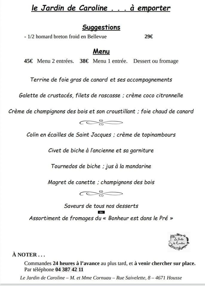 Menu au Le Jardin de Caroline, Blegny