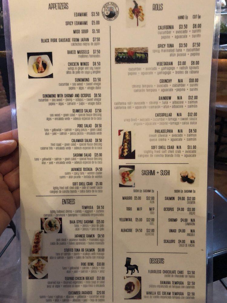 Menu at Mata Ashta Restaurant Sushi Tapas and Cantina, Tijuana