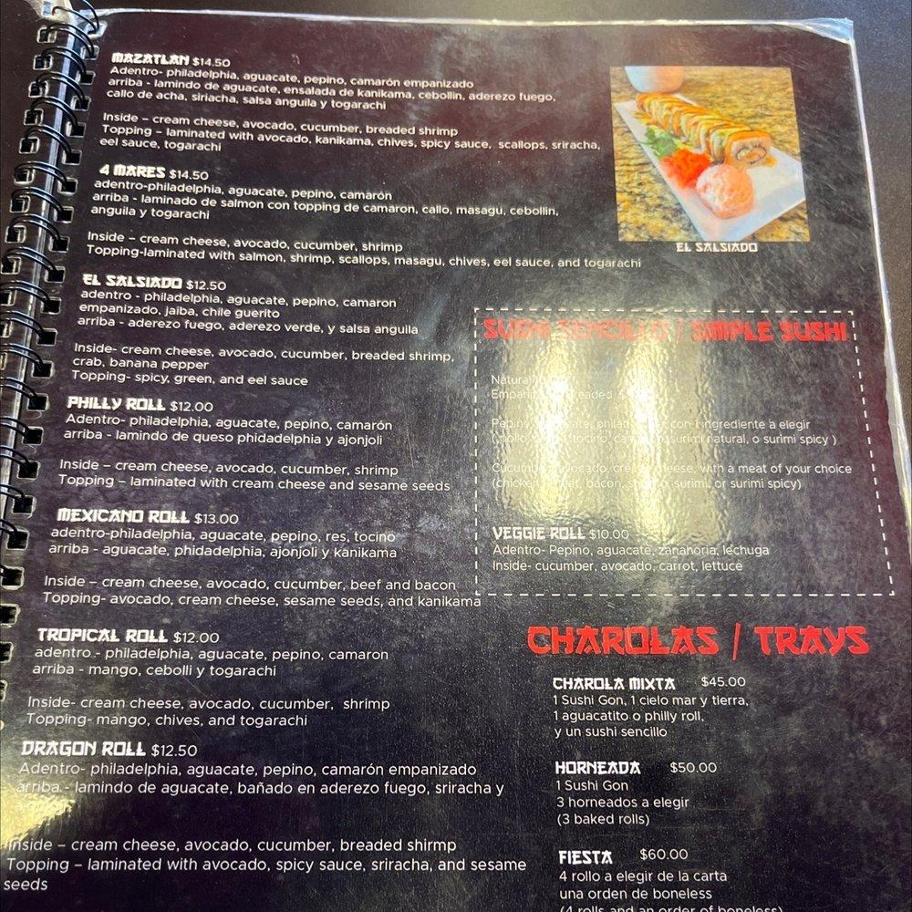 Menu at Sushi Gon Estilo Sinaloa - Mariscos restaurant, Coolidge