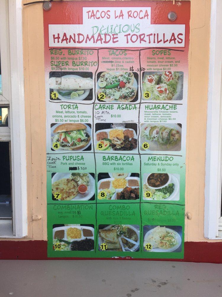 Menu at Tacos La Roca restaurant, Chelan, Chelan Falls Rd