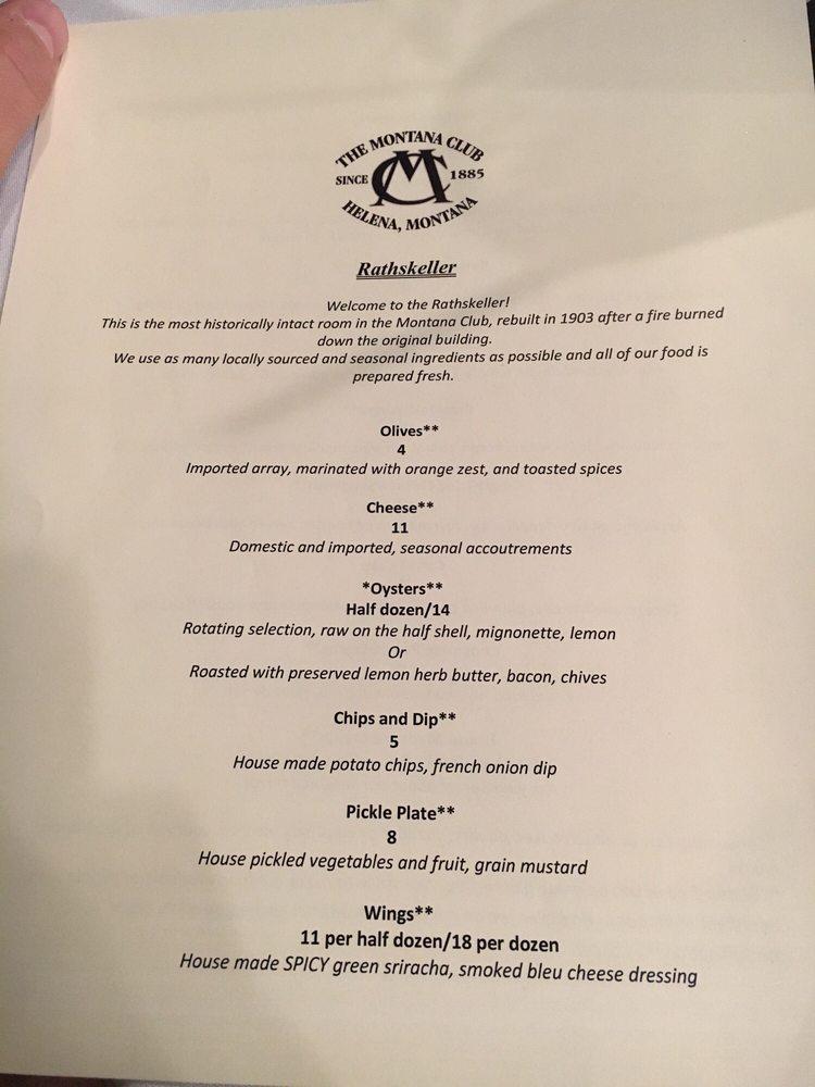 Menu at The Rathskeller pub & bar, Helena