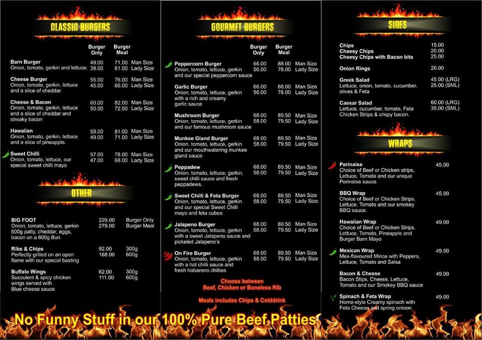Menu at Burger Barn Rustenburg, Rustenburg, Kloof Rd