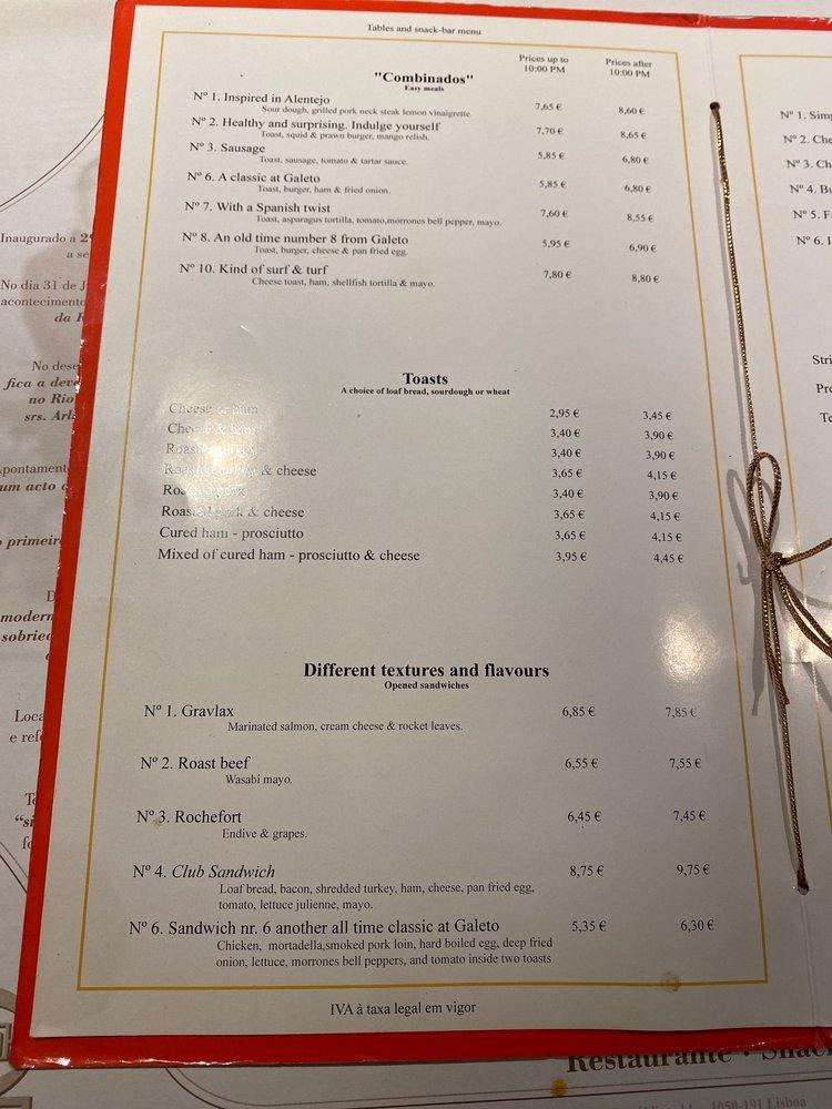 Menu em Galeto restaurante, Lisboa