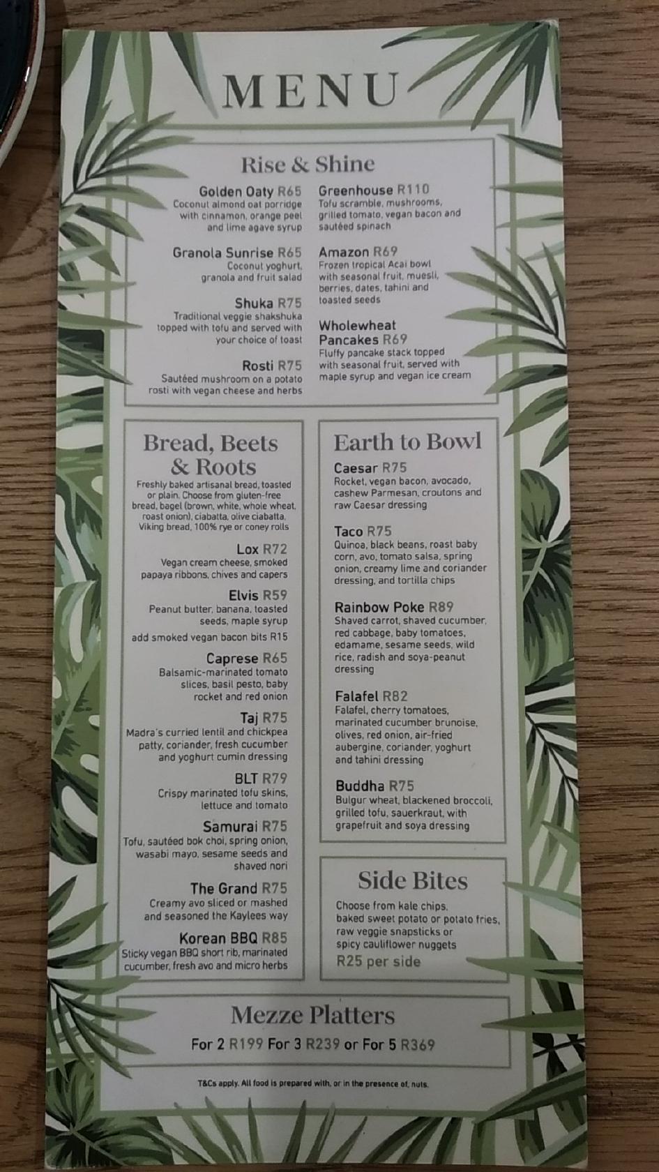Menu at Kaylee's Eatery restaurant, Edenvale