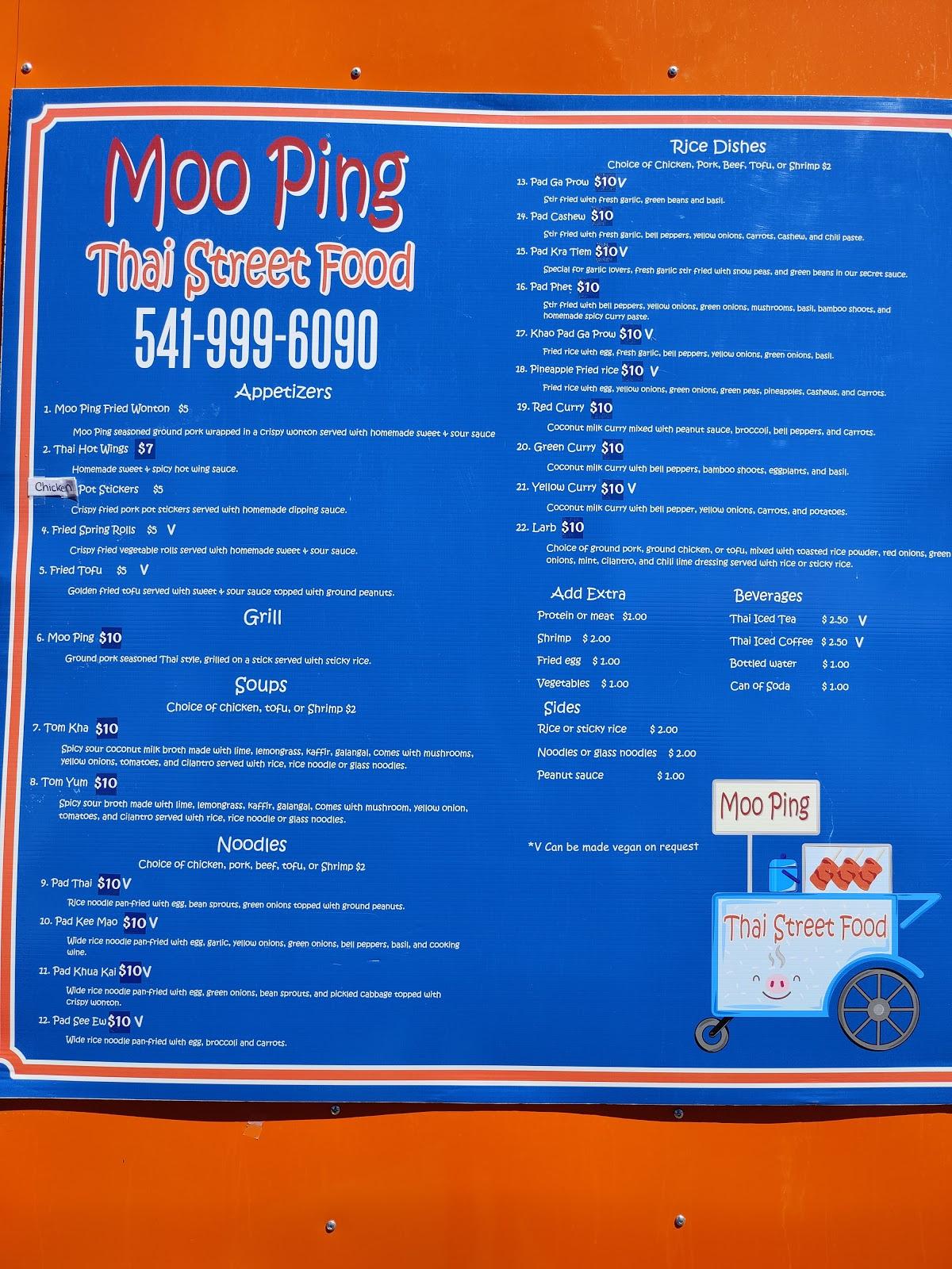 Menu at Moo Ping Thai Street Food restaurant, Eugene