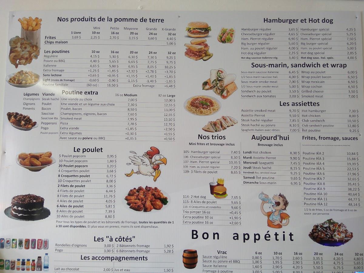 Menu au Patate Pierrot restaurant, Rouyn-Noranda