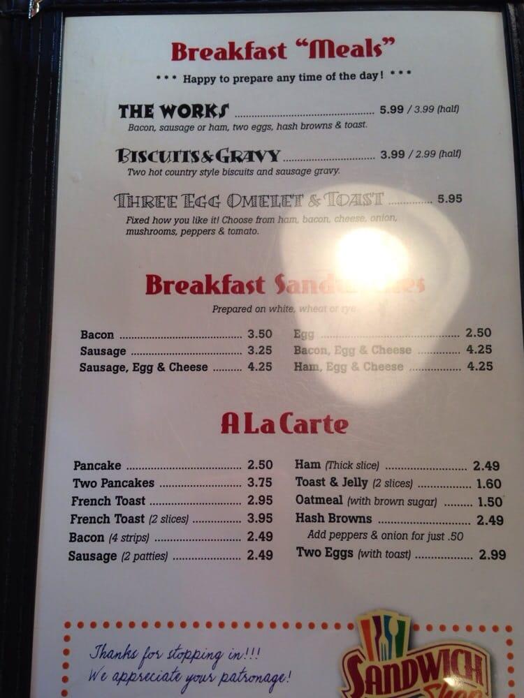 Menu at Sandwich Shop restaurant, Delphi