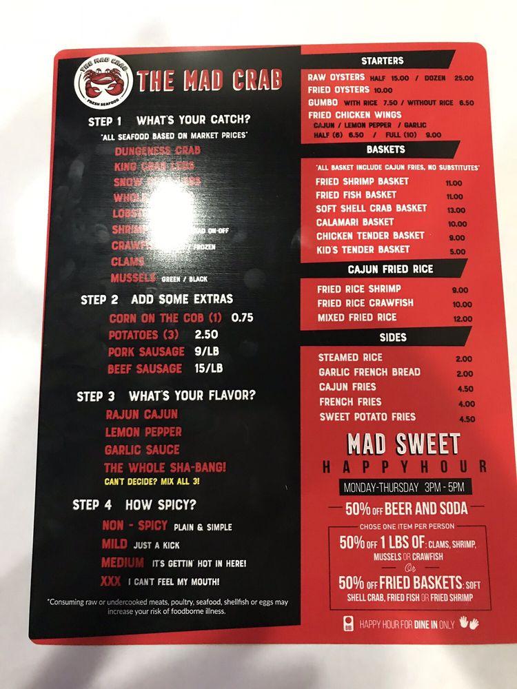 Menu at The Mad Crab restaurant, University City
