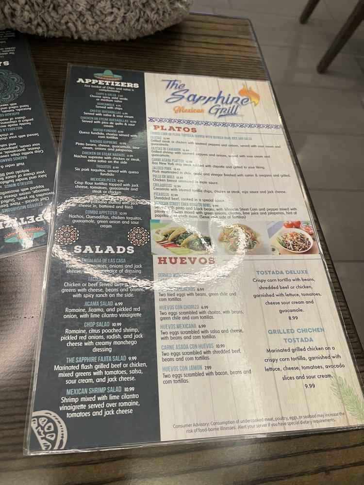 Menu at The Sapphire Mexican Grill pub & bar, Salt Lake City