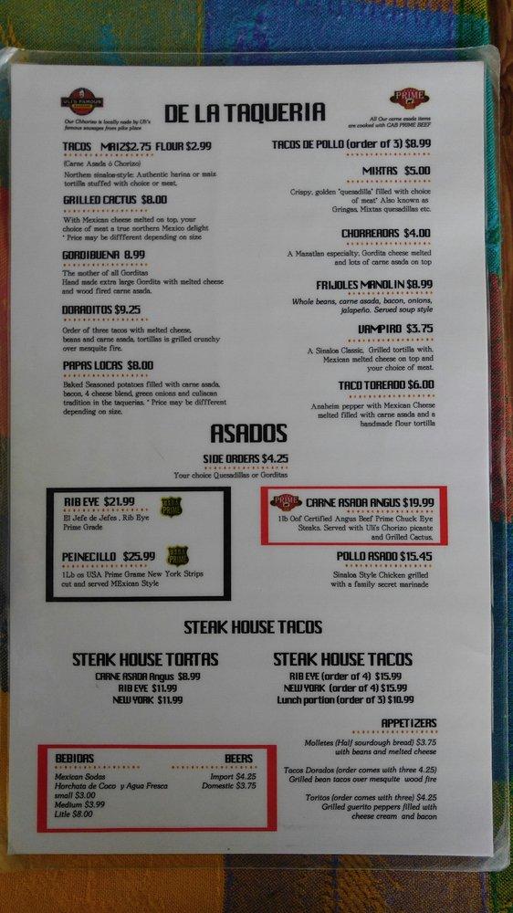 Menu at Asadero Prime steakhouse, Kent, 310 Washington Ave N