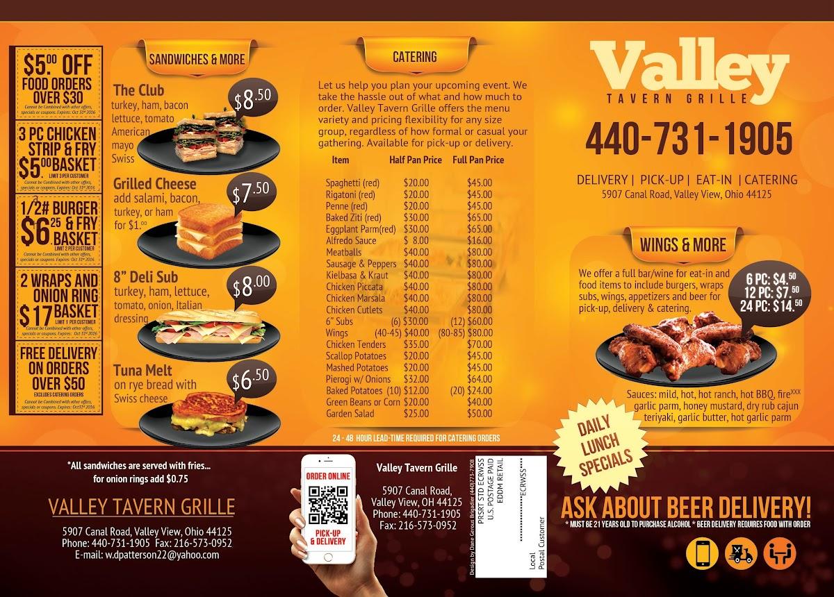 Menu at Valley Tavern Grille pub & bar, Valley View, Canal Rd