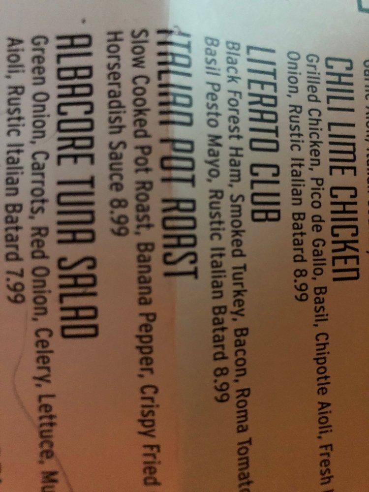 Menu at Cafe Literato, West Lafayette, Northwestern Ave