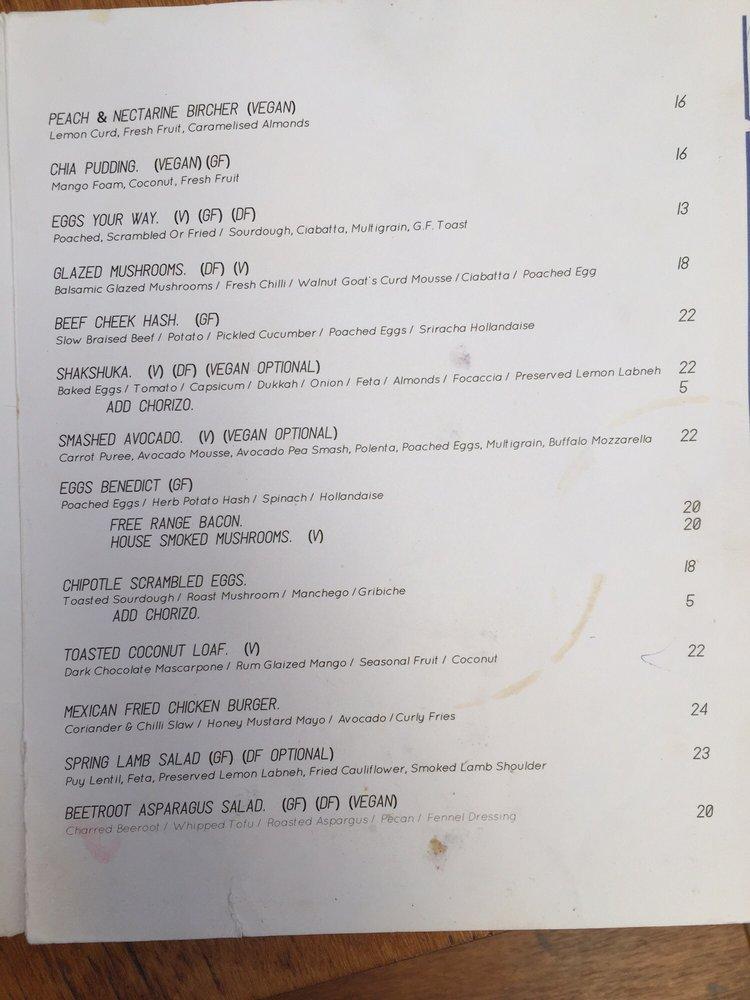 Menu at Hello Sunday cafe, Christchurch