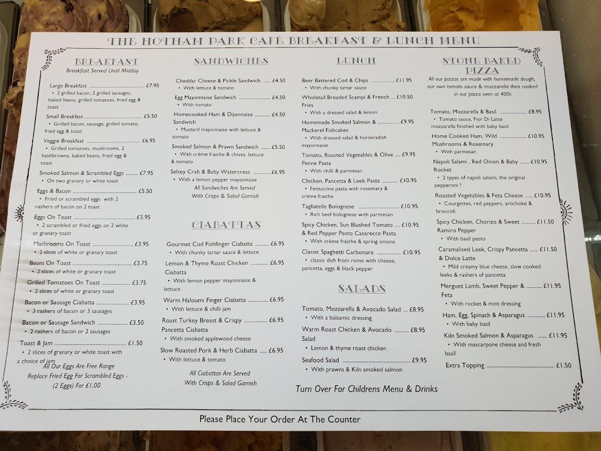 Menu at Hotham Park Cafe, Bognor Regis