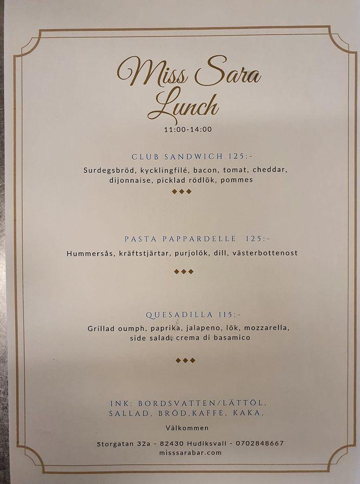 Menu at Miss Sara restaurant, Hudiksvall