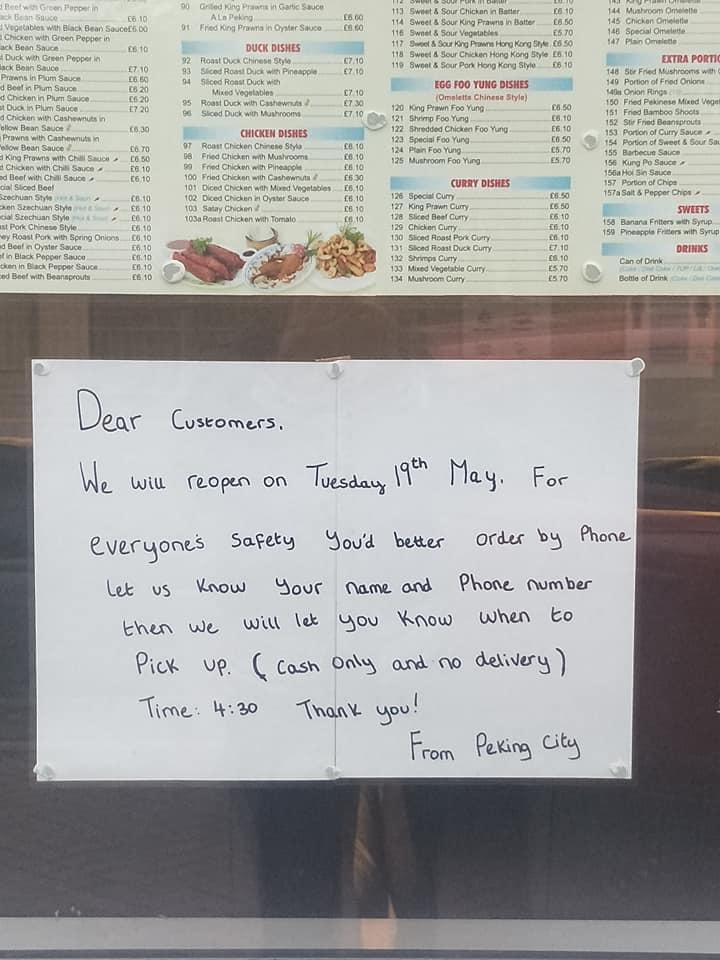 Menu at Peking City fast food, Bingley