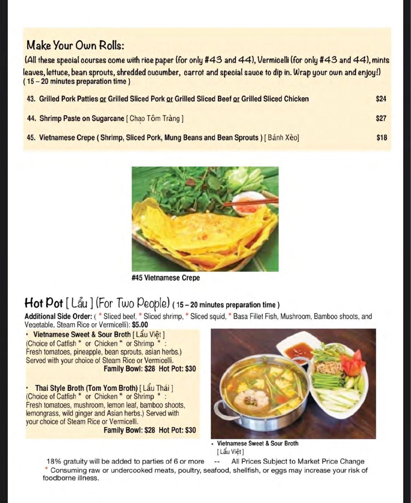 Menu at Pho Saigon Restaurant, Honolulu, Kapiolani Blvd #101