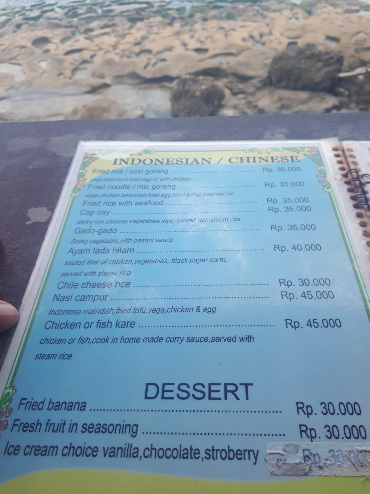 Menu at Warung Tuti Cafe, Jimbaran
