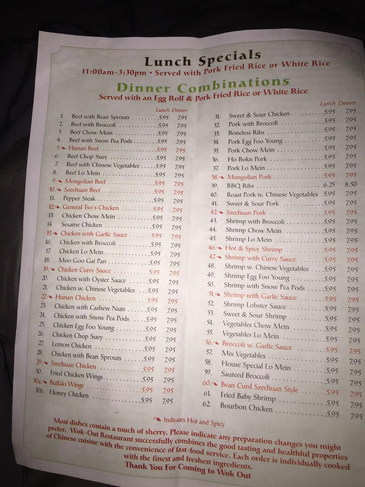 Menu at Wok Out Restaurant, Clearwater