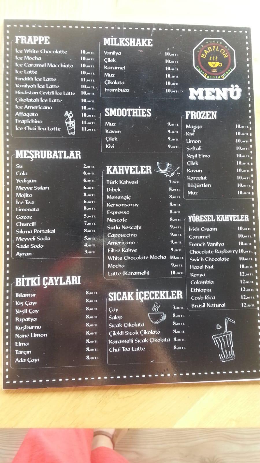 Menu at Babylon Cafe Restaurant, Bingöl