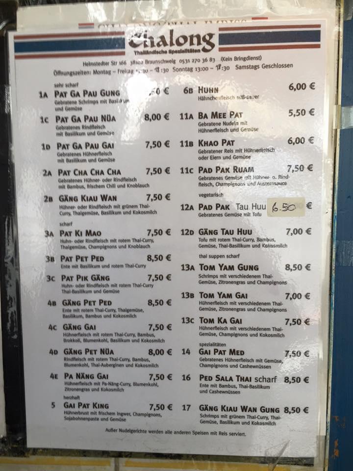 Menu at Chalong Thai Imbiss fast food, Brunswick