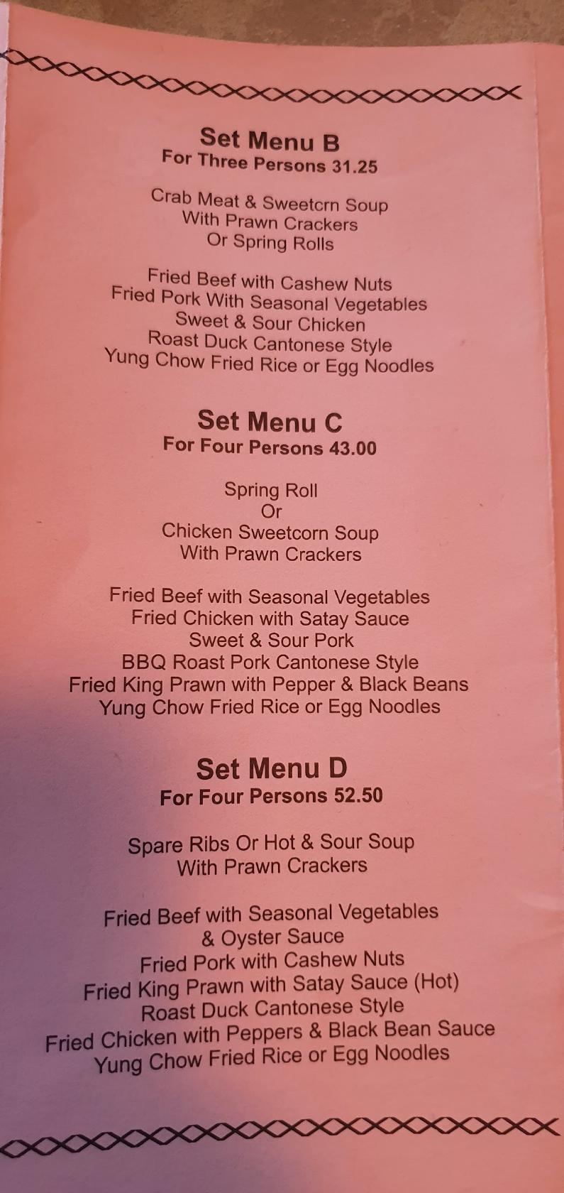 Menu at China Palace restaurant, Brandesburton