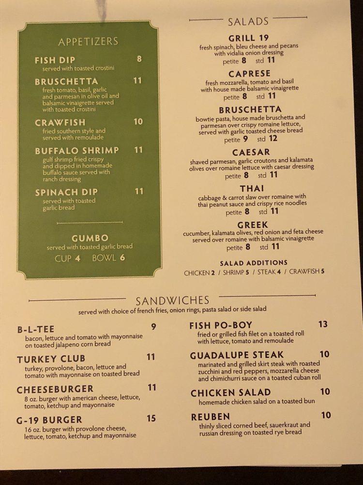 Menu at Grill 19, Port Saint Joe