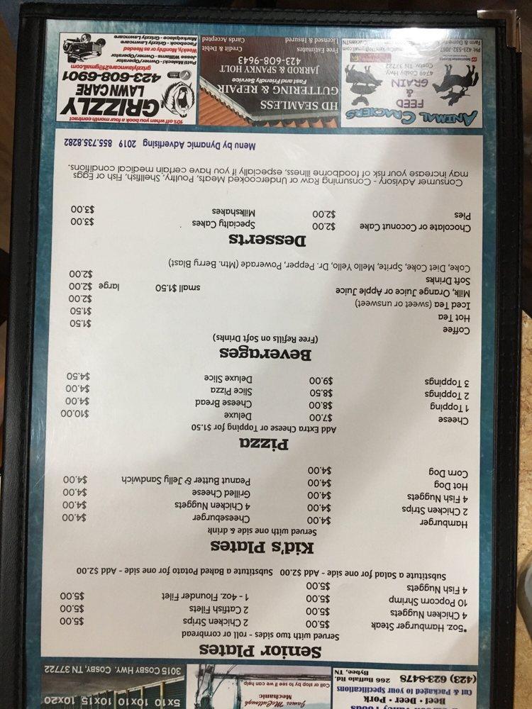 Menu at Janice's Diner restaurant, Cosby