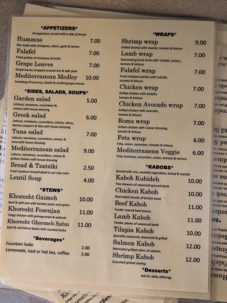 Menu at Mediterranean Grill restaurant, Salisbury