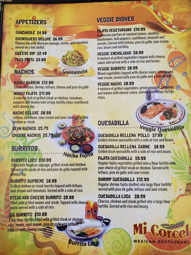 Menu at Mi Corcel restaurant, Crawfordsville