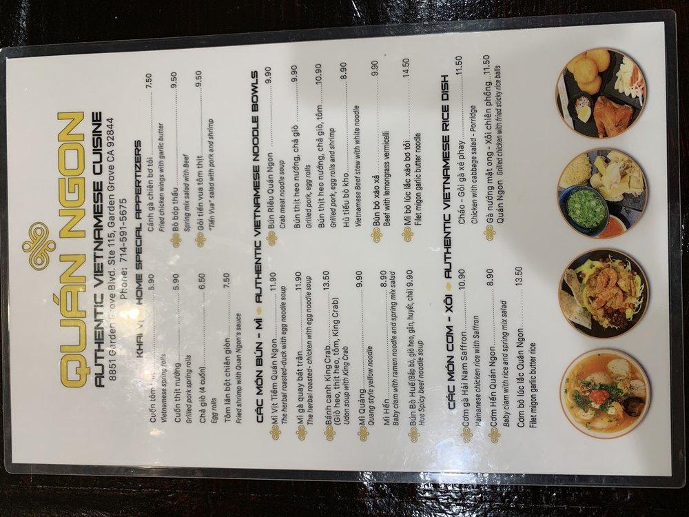 Menu at Quán Ngon restaurant, Garden Grove