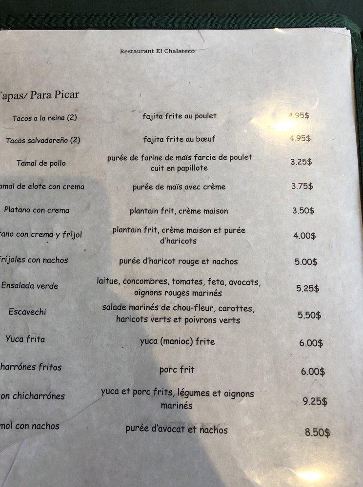 Menu at Restaurant El Chalateco, Montréal