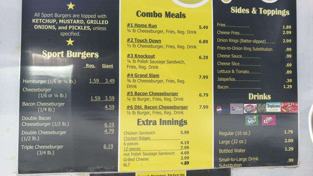 Menu at Sport Burger restaurant, Wichita, 134 N Hillside St