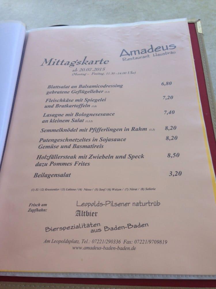 Carta de Amadeus Restaurant - Hausbräu, Baden-Baden