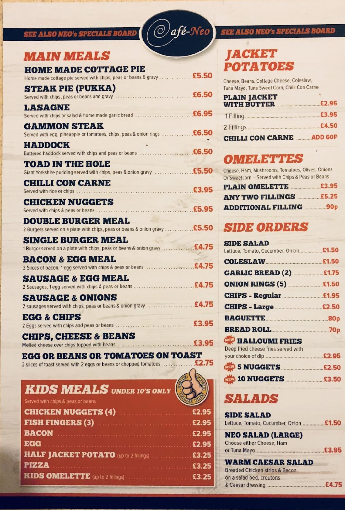 Menu at Cafe-Neo, Worksop
